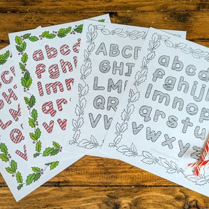 Christmas Alphabet Colouring Pages Printout and Posters for Kids (candy ...