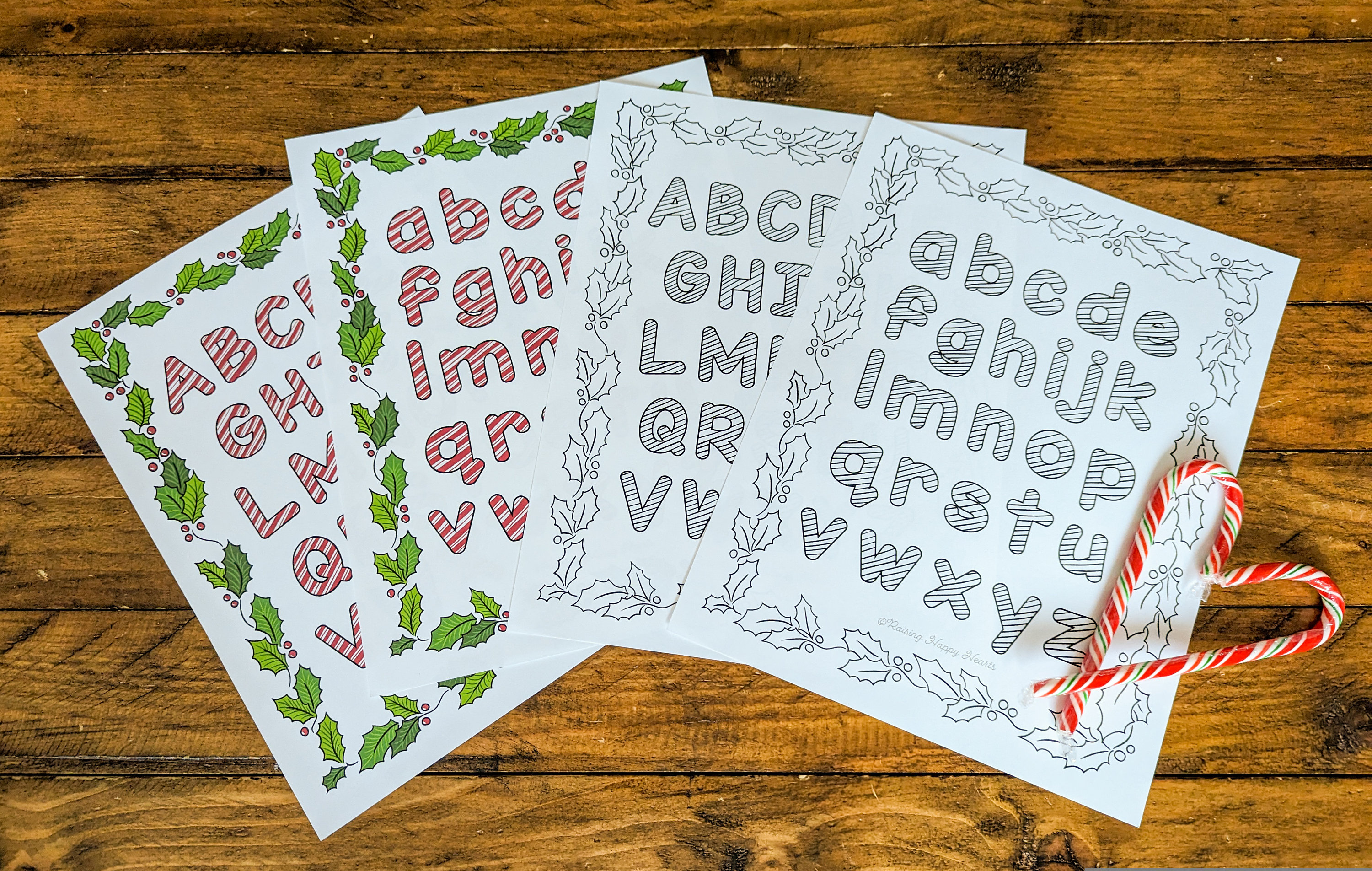 Christmas Alphabet Colouring Pages Printout and Posters for Kids (candy ...