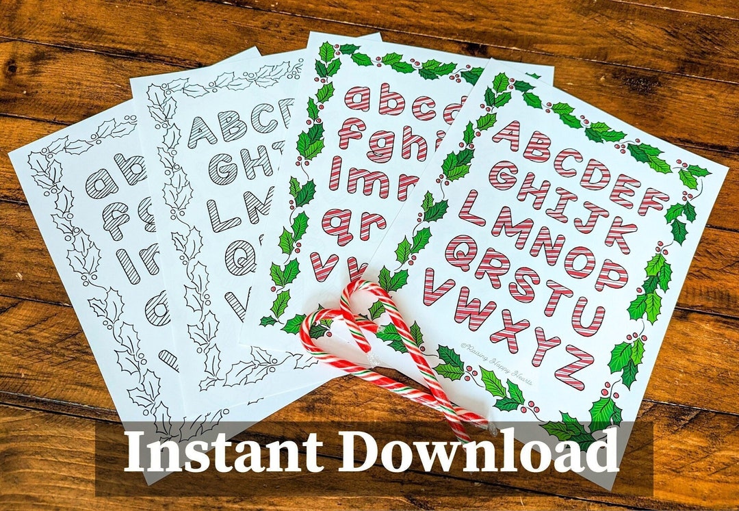 Christmas Alphabet Colouring Pages Printout and Posters for Kids (candy ...