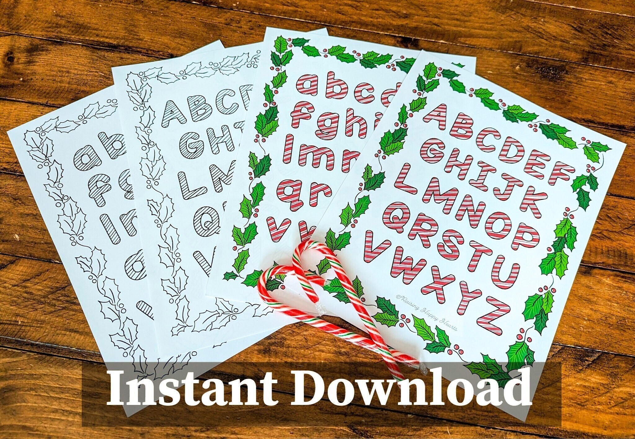 Christmas Alphabet Colouring Pages Printout and Posters for Kids (candy ...
