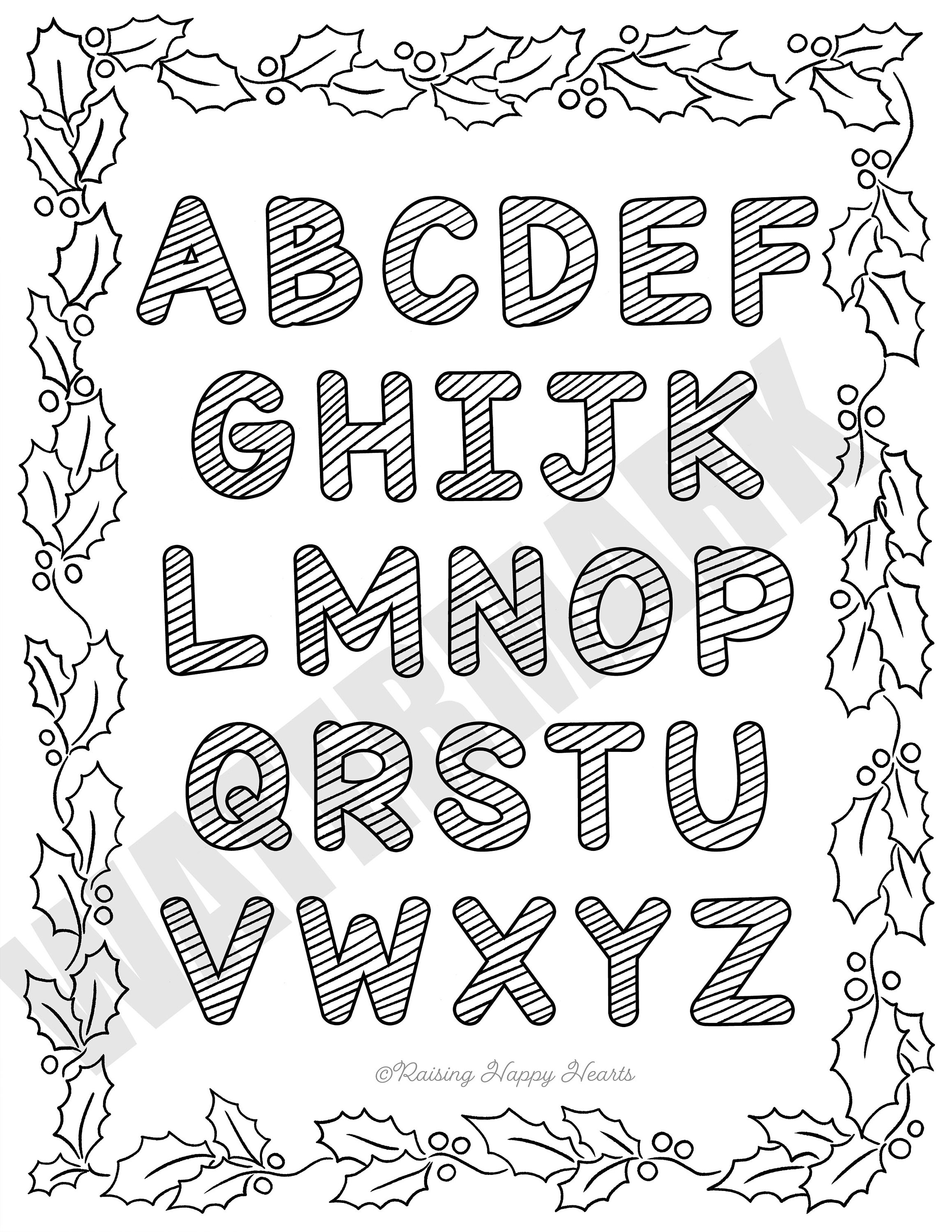 Christmas Alphabet Colouring Pages Printout and Posters for Kids (candy ...