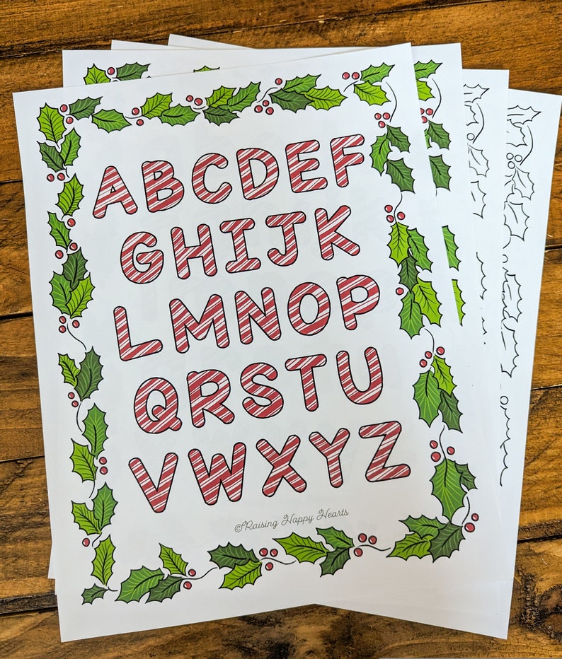 Christmas Alphabet Colouring Pages Printout and Posters for Kids (candy ...