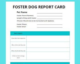 Foster Dog Report Card - Etsy
