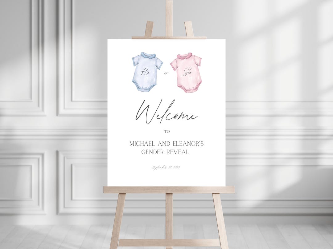 Gender Reveal Welcome Sign: Blue & Pink Onesies (digital Download, PDF ...