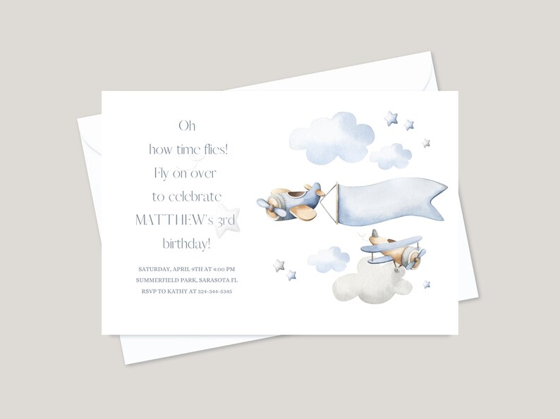 Oh How Time Flies Birthday Invitation | 1st Birthday Airplane Invitations | Airplane Birthday ...