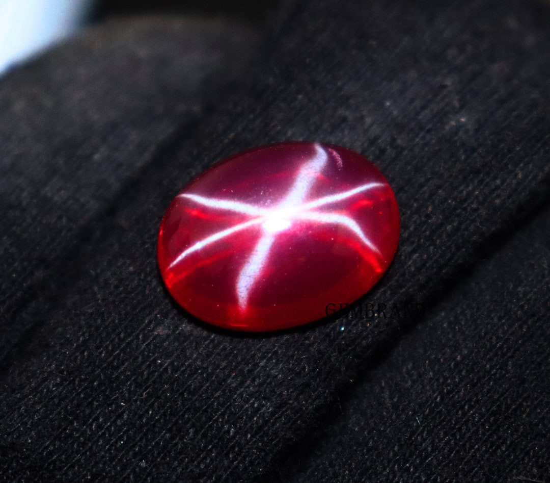 6 Rays Natural Red Star Ruby 16CT Loose Gemstone Cabochon Oval Shape ...