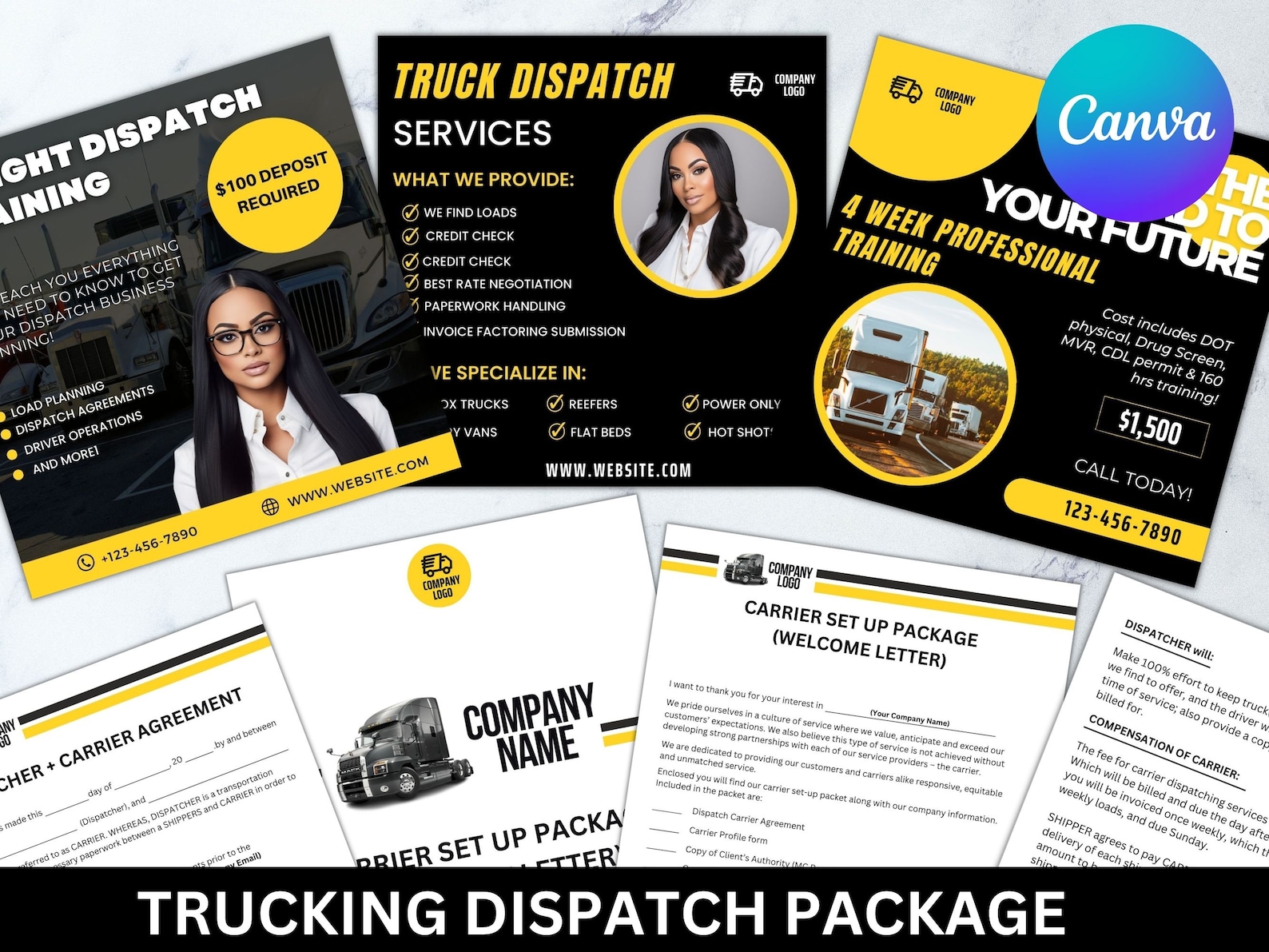 Trucking Dispatch Flyer Templates, Carrier Agreement (canva Editable ...