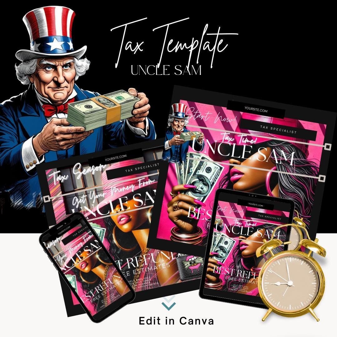 Uncle Sam Tax Flyer Template 2 for 1 | Editable Tax Prep Canva | Refund ...