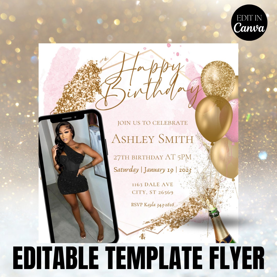 Editable Birthday Flyer Template: Elegant Celebration (digital Download ...