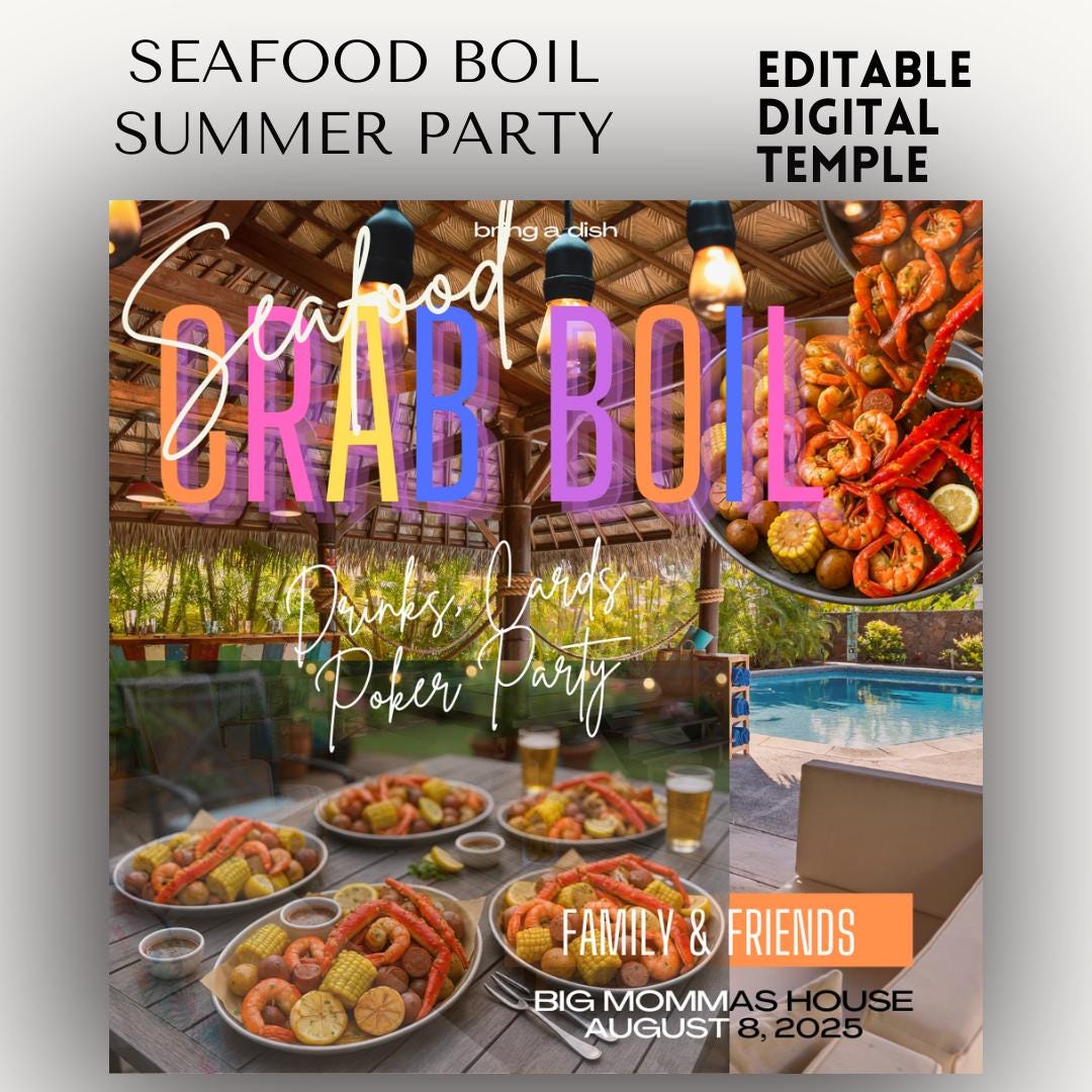 Seafood Boil Party Flyer | Summer BBQ, Crawfish, Crab (editable Canva ...