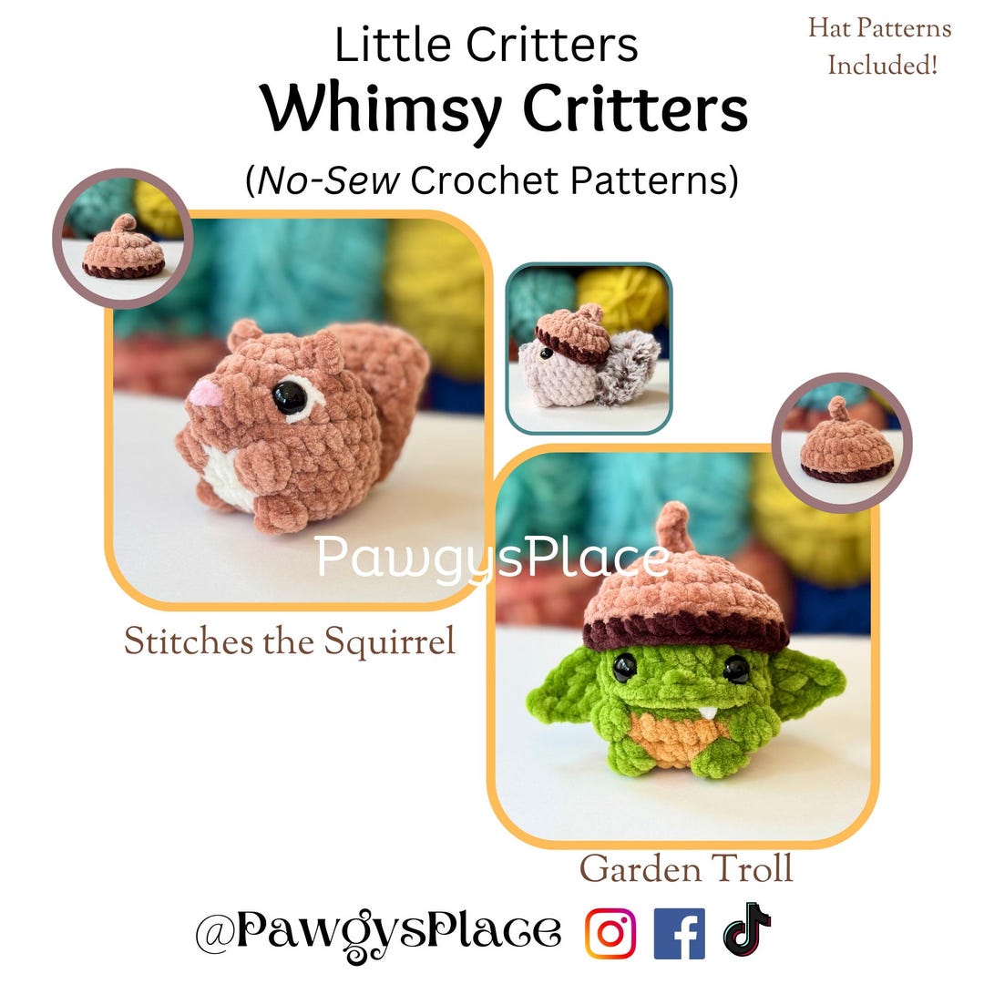 Little Critters No Sew Whimsy Critters Stitches the Squirrel, Garden Troll and Hats Crochet ...