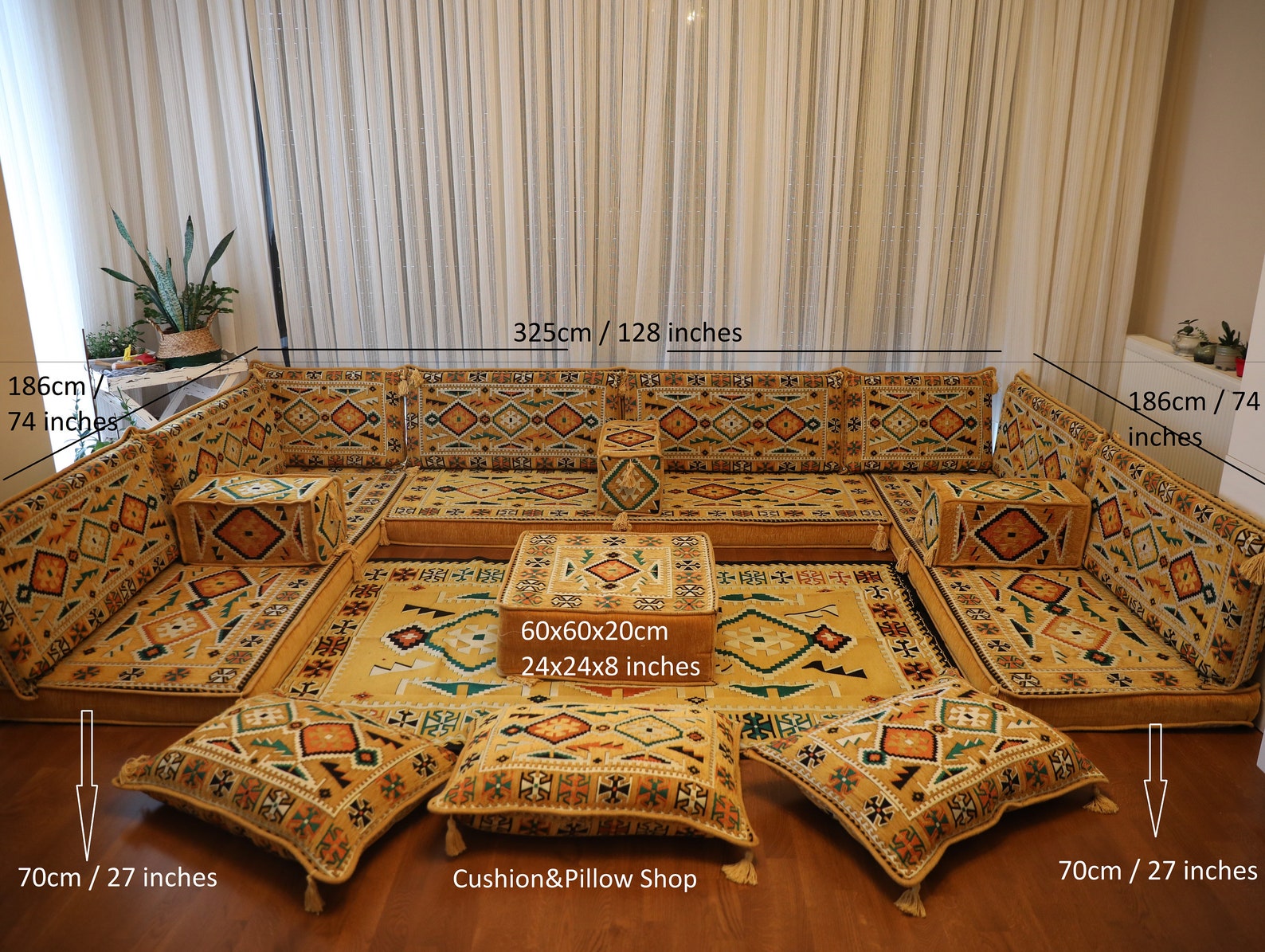 Arabic Sofa Set, Blue Sofa, L Shape Majlis Sofa, Bohemian Home Decor ...