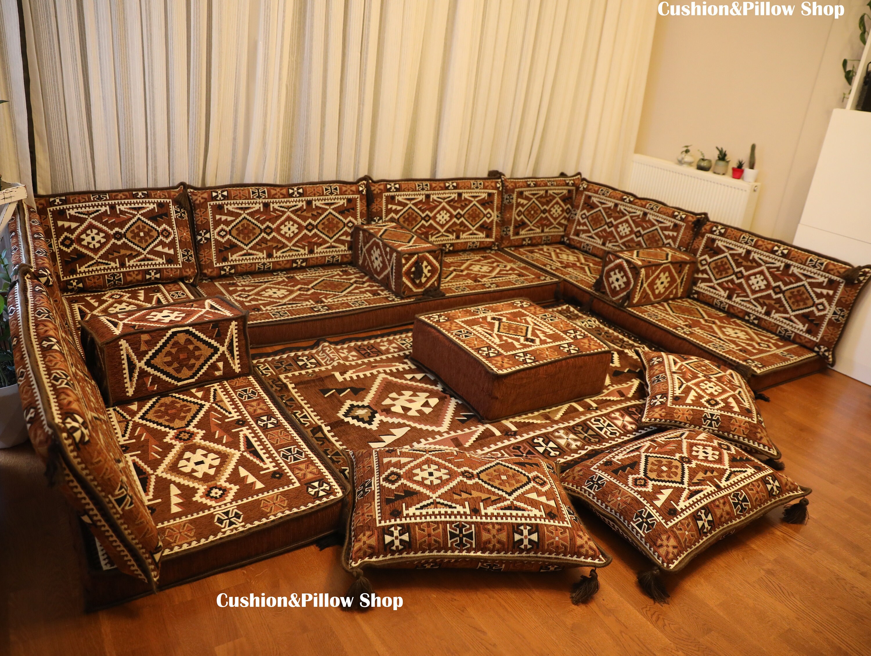 Brown Sofa Arabic Sofa Set U Shape Majlis Sofa Bohemian - Etsy