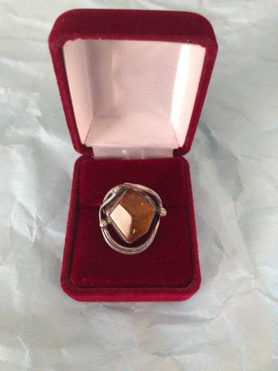 RARE design Baltic Amber SS ring - Gem
