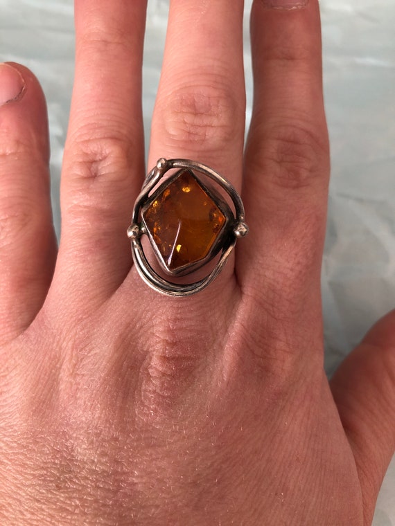 RARE design Baltic Amber SS ring - Gem