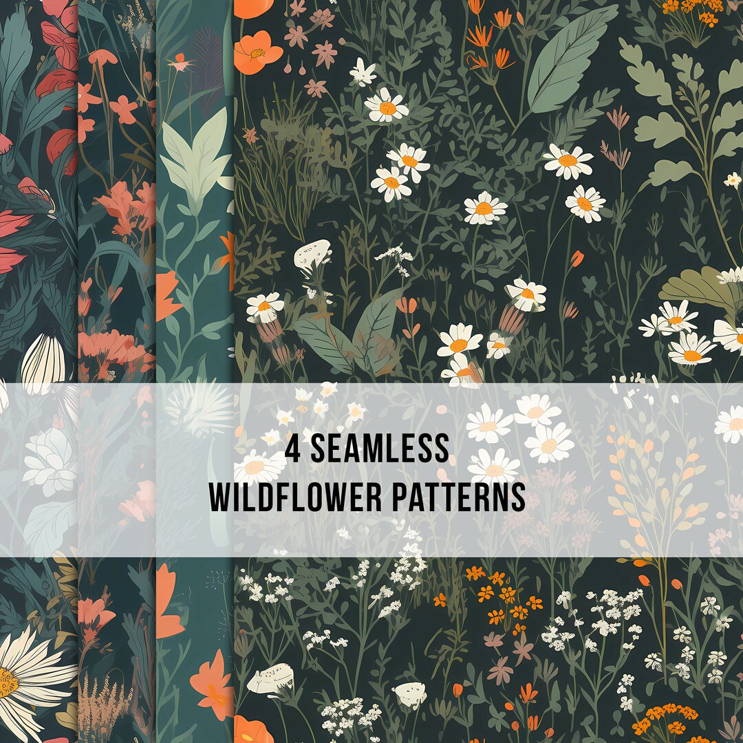 Wildflower Seamless Pattern, 4 Wildflower Patterns, Seamless Pattern ...