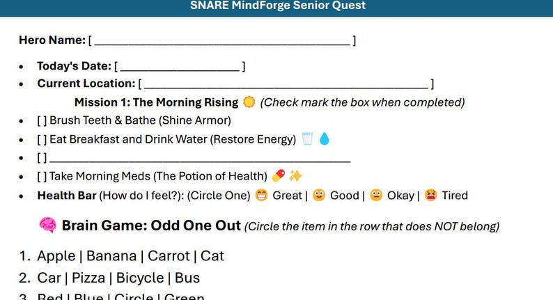 Printable Daily Task Games for Seniors | Stroke & Dementia Routine ...