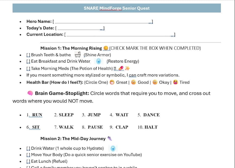 Printable Daily Task Games for Seniors | Stroke & Dementia Routine ...