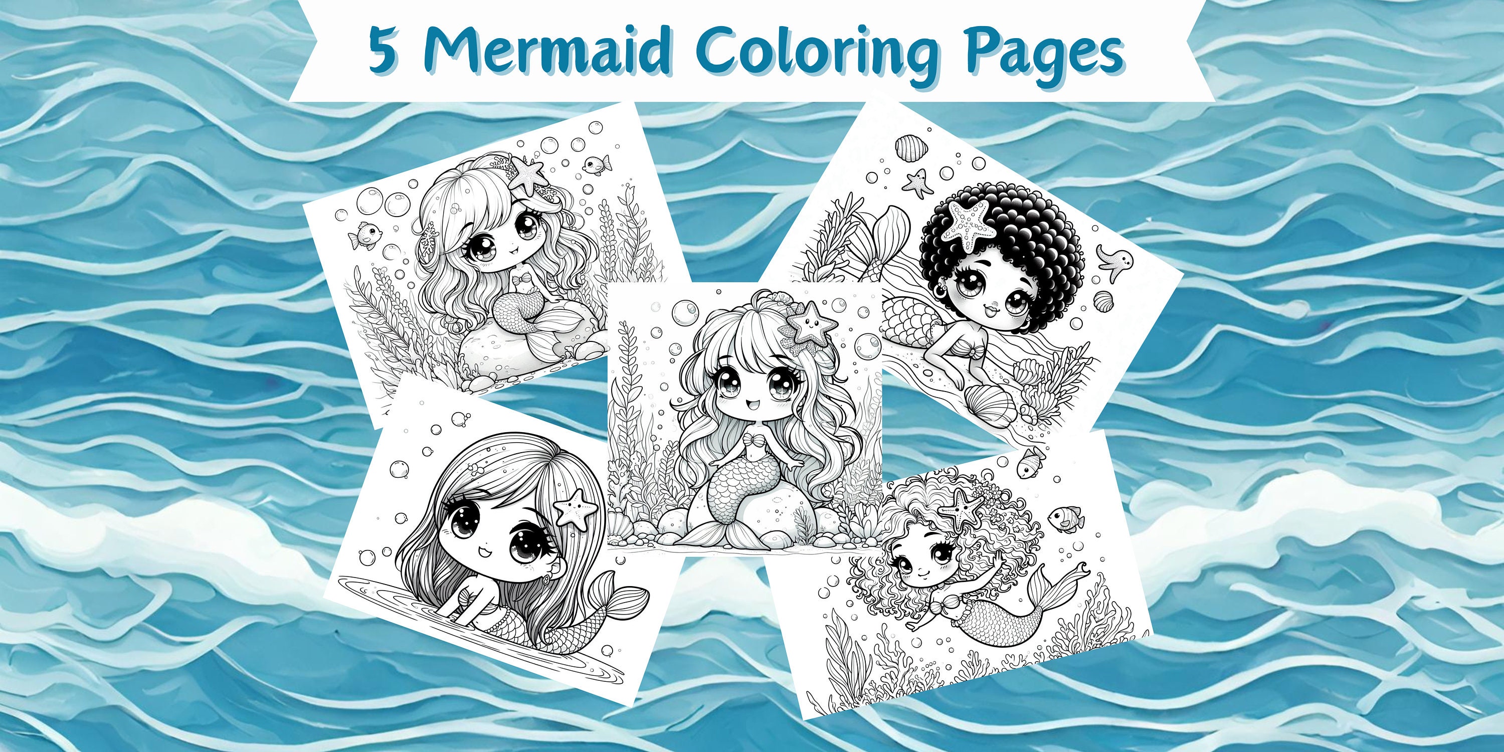 Mermaid Coloring Pages Bundle | Chibi Mermaids | Mermaid PDF Files - Etsy