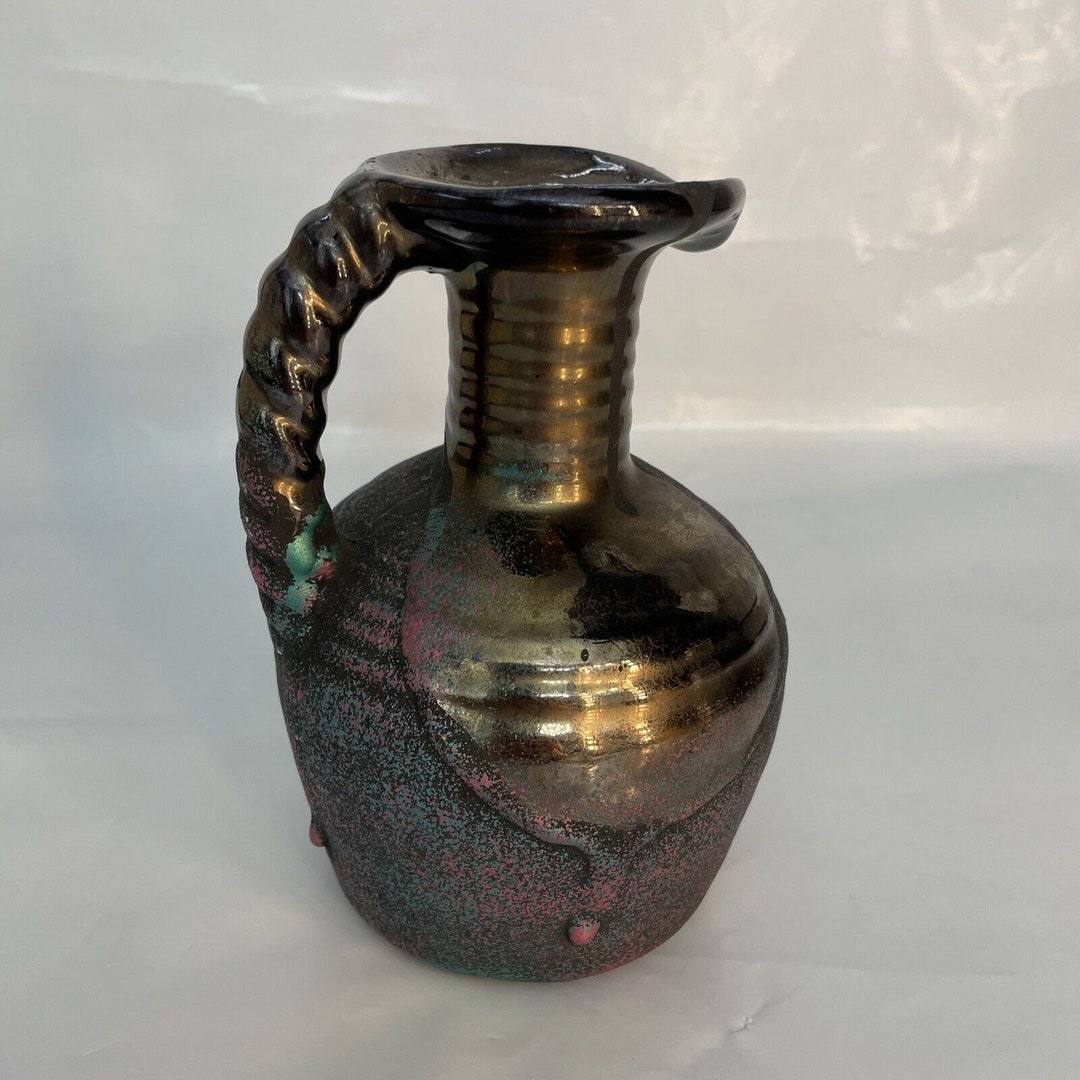 Vintage Oil Spill Iridescent Style Drip Pottery Pitcher Vase - Etsy