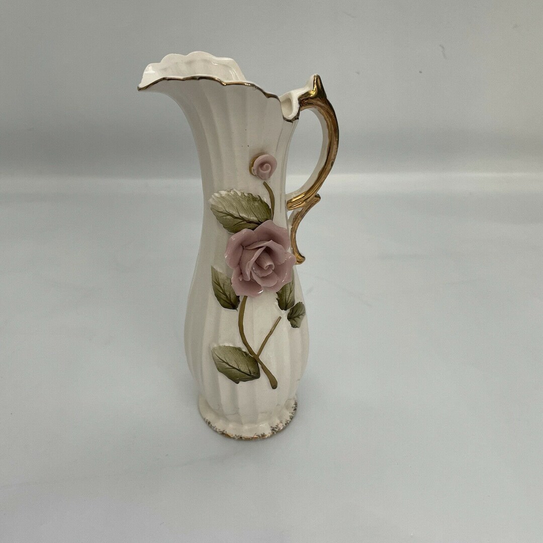 Vintage Enesco Bud Vase With Pink Rose and Gold Trim - Etsy