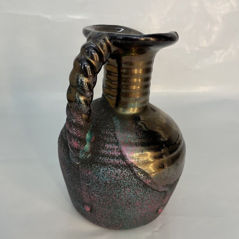 Vintage Oil Spill Iridescent Style Drip Pottery Pitcher Vase - Etsy