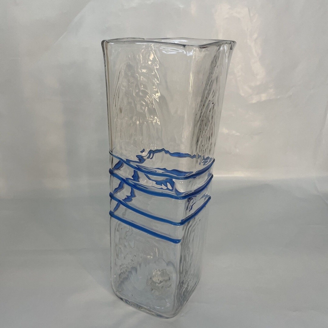 Vintage Blenko Handmade Clear Glass Blue Accents 12 Vase - Etsy