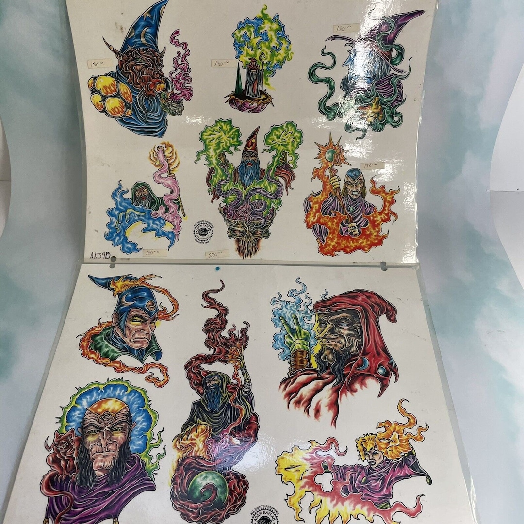 Vtg. Adam Kaplan Colorful Wizard Tattoo Flash Art Laminated Sheets - Etsy