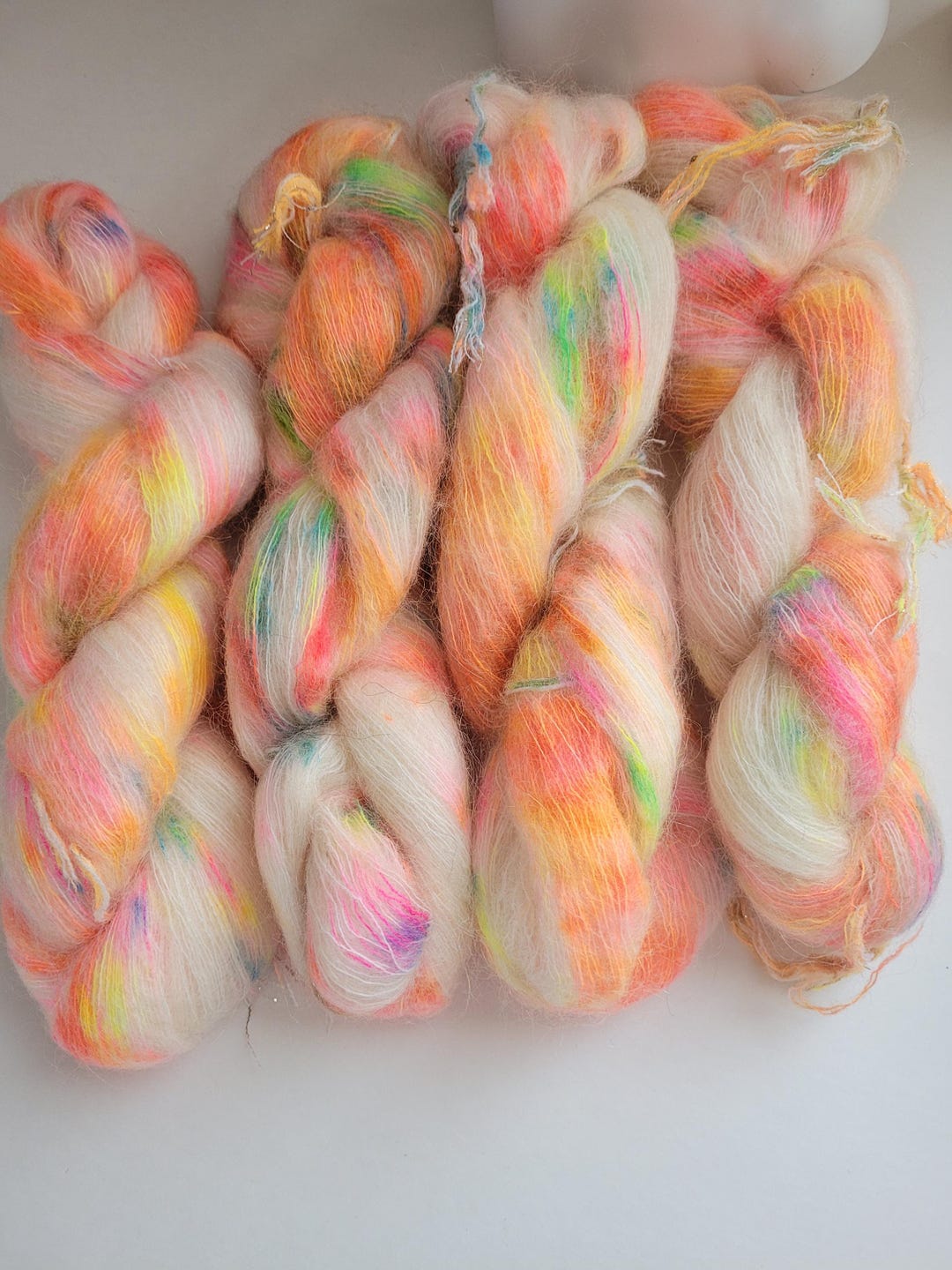 Hand Dyed Lace Mohair Yarn-50gr/300yds,orange Neon Lime Speckled Worm ...