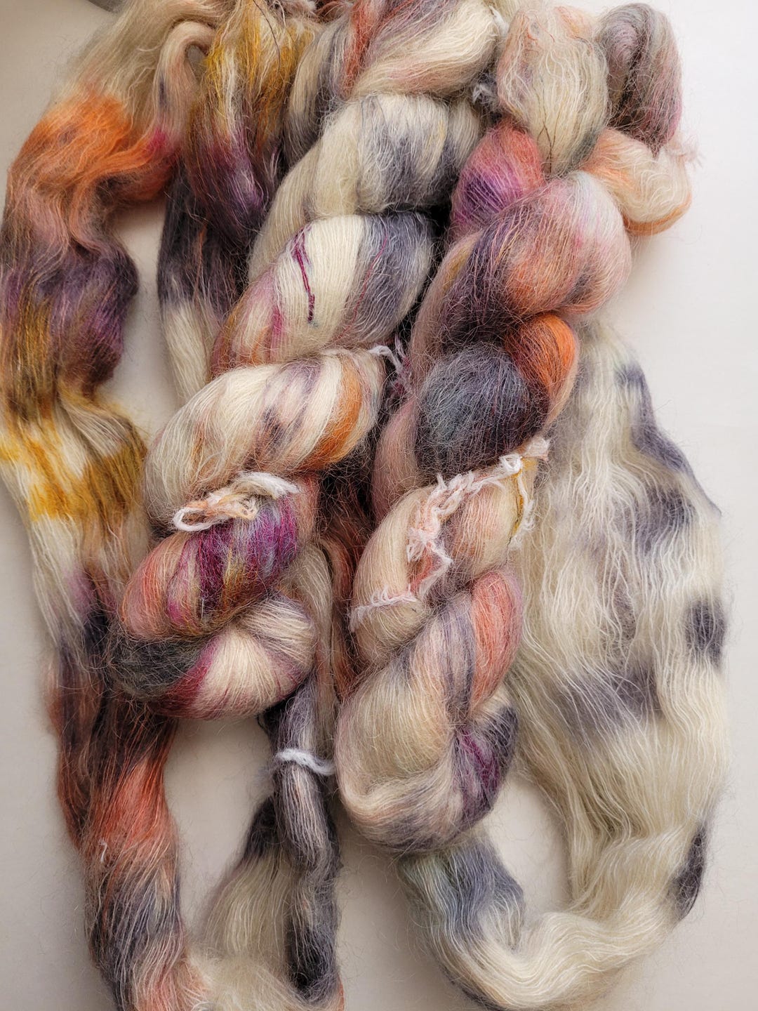 Pebble-hand Dyed Lace Mohair Yarn-50gr/300yds , Orange, Black and Brown ...
