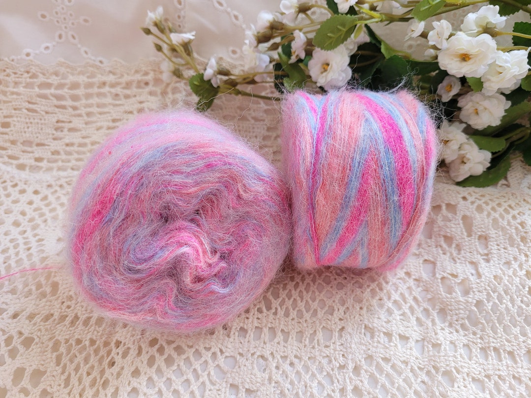 Pink Flowers Pale Blue Lace Cake Mohair Yarn Lace Wool Yarn - Etsy