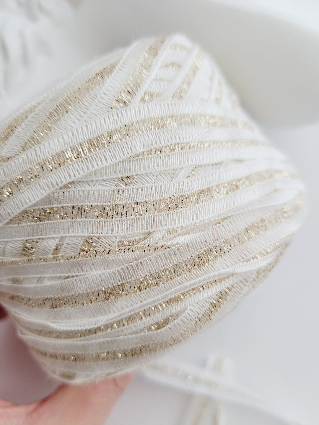 Ribbon Yarn,white With Gold Sparkle Ribbon. Mixed Media Collage Fiber ...
