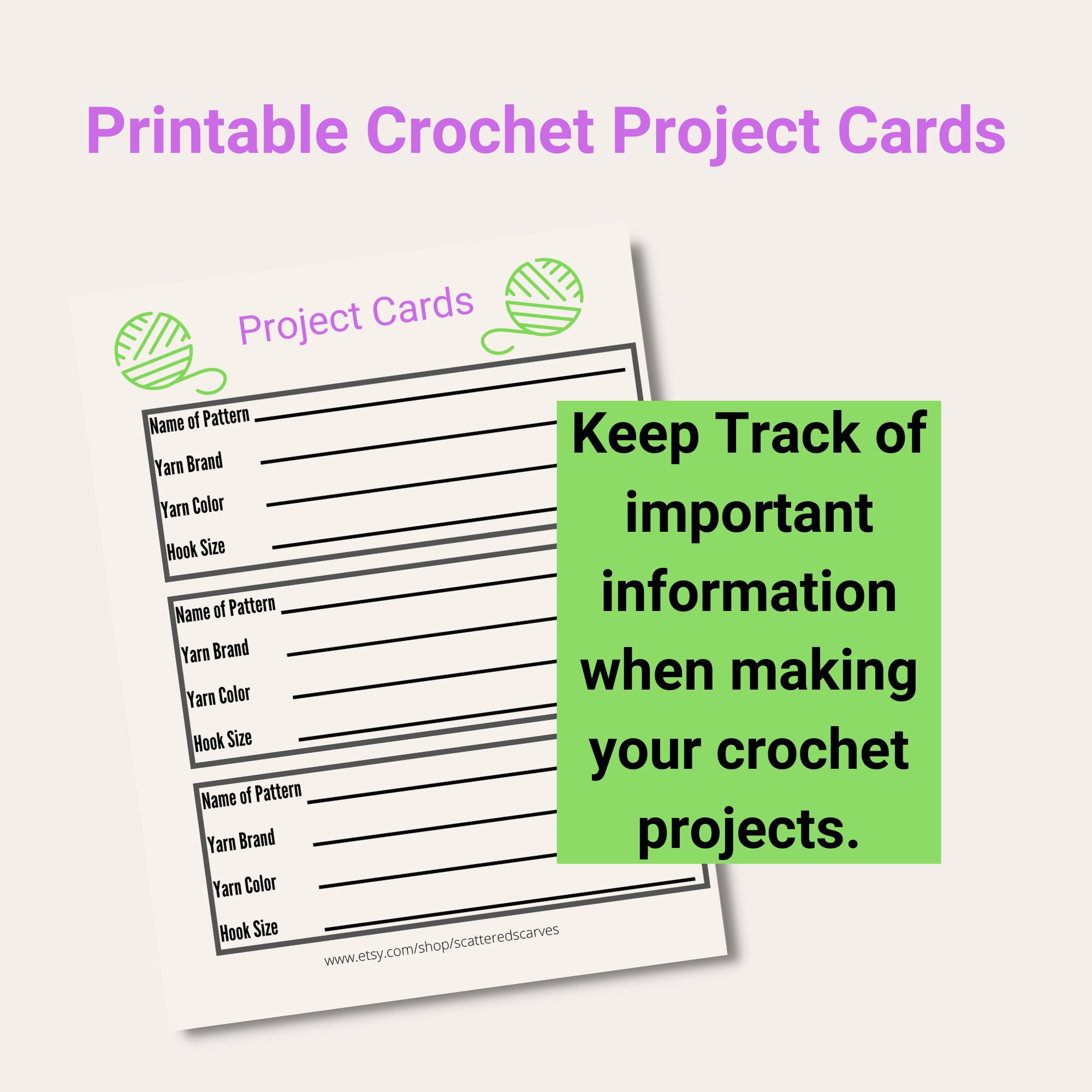 Printable Crochet Project Planner, Crochet Organizer, Project ...
