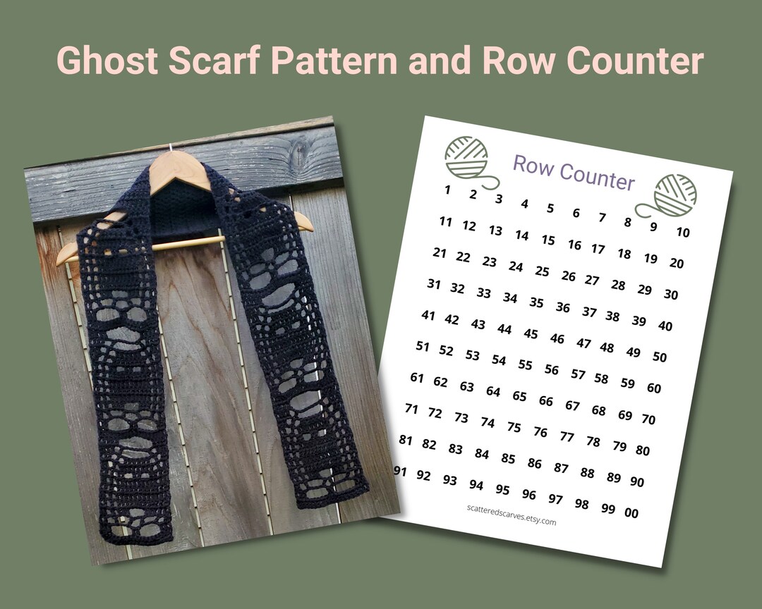 Spooky Ghost Scarf Filet Crochet Pattern and Project Tracker, Gifts for ...