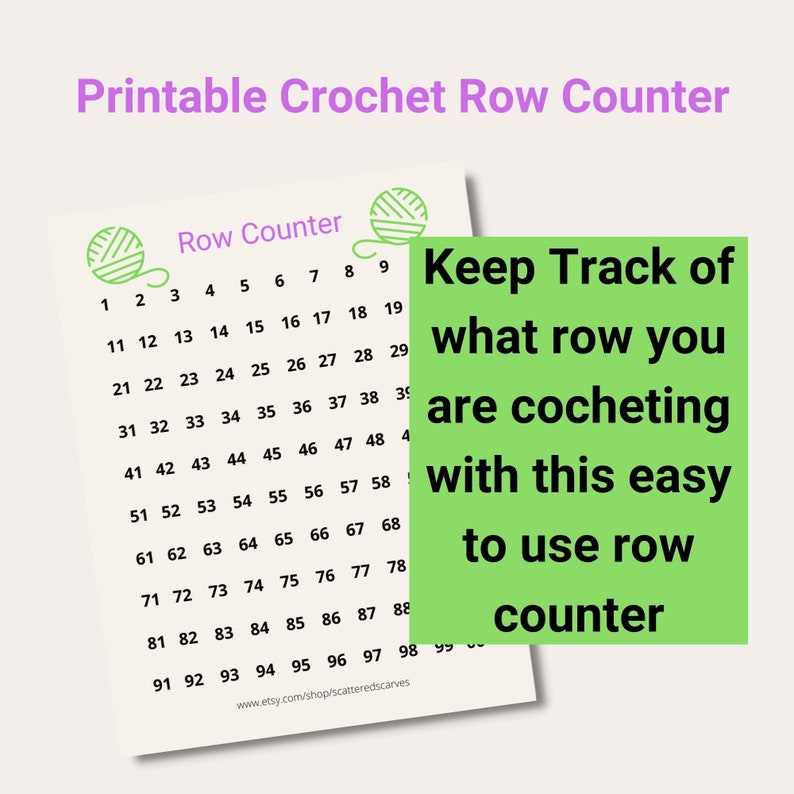 Printable Crochet Row Counter Knitting Row Counter Project - Etsy