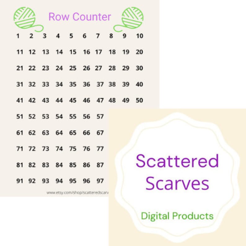 Printable Crochet Row Counter Knitting Row Counter Project - Etsy