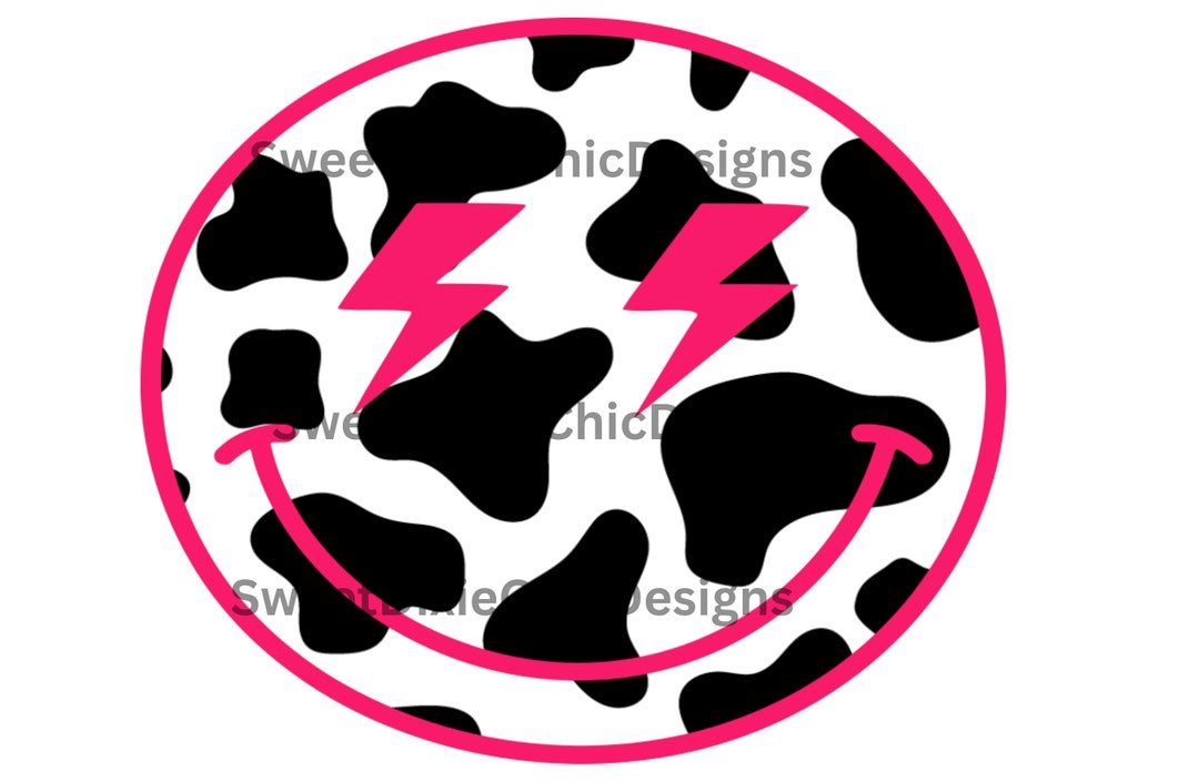 Cowprint Hot Pink Lightening Bolt Smiley Face - Etsy