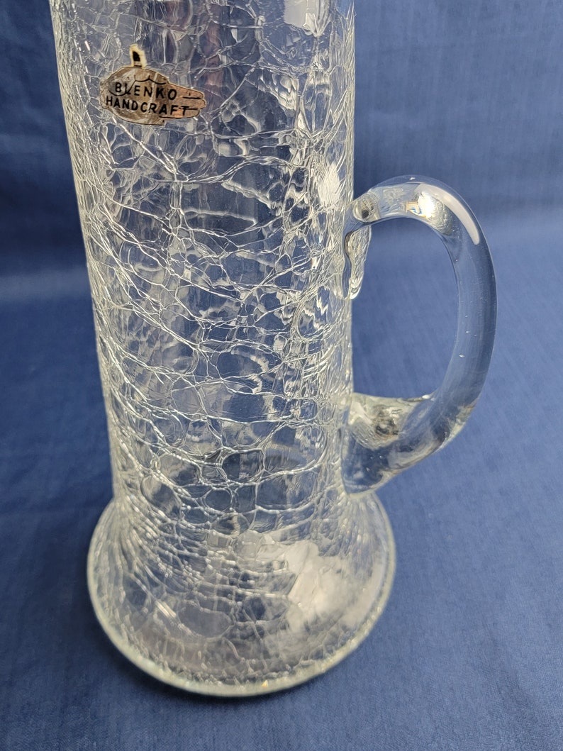 Vintage Blenko Handcrafted Crackle Glass Tall Pitcher - Etsy