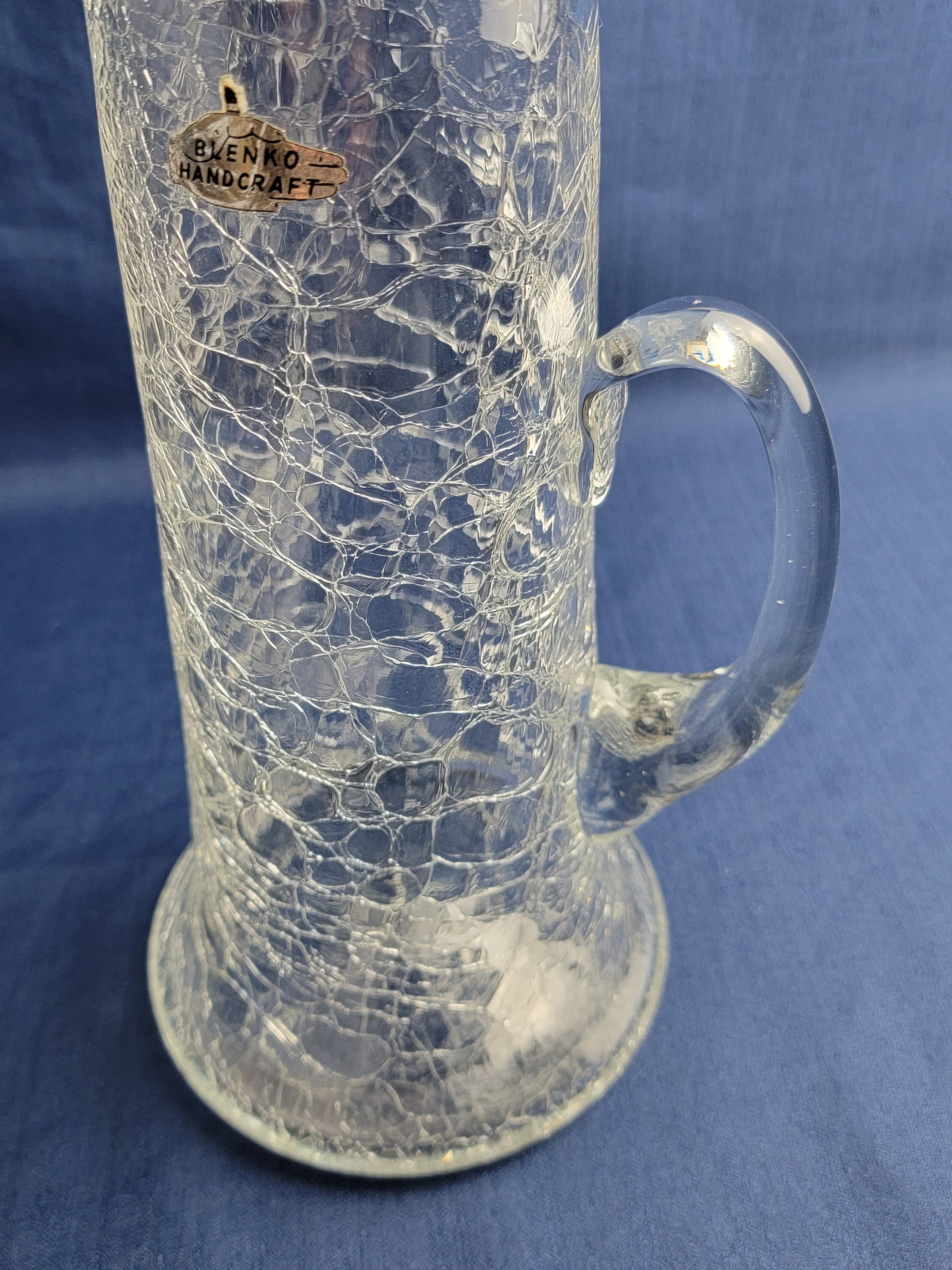 Vintage Blenko Handcrafted Crackle Glass Tall Pitcher - Etsy