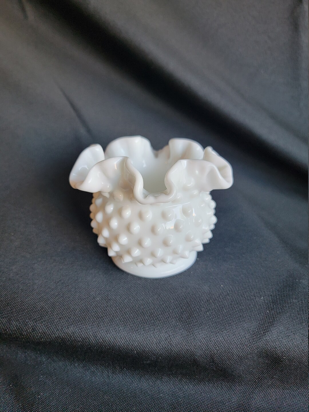 Vintage Fenton Hobnail Ruffled Ivy Milk Glass Vase - Etsy