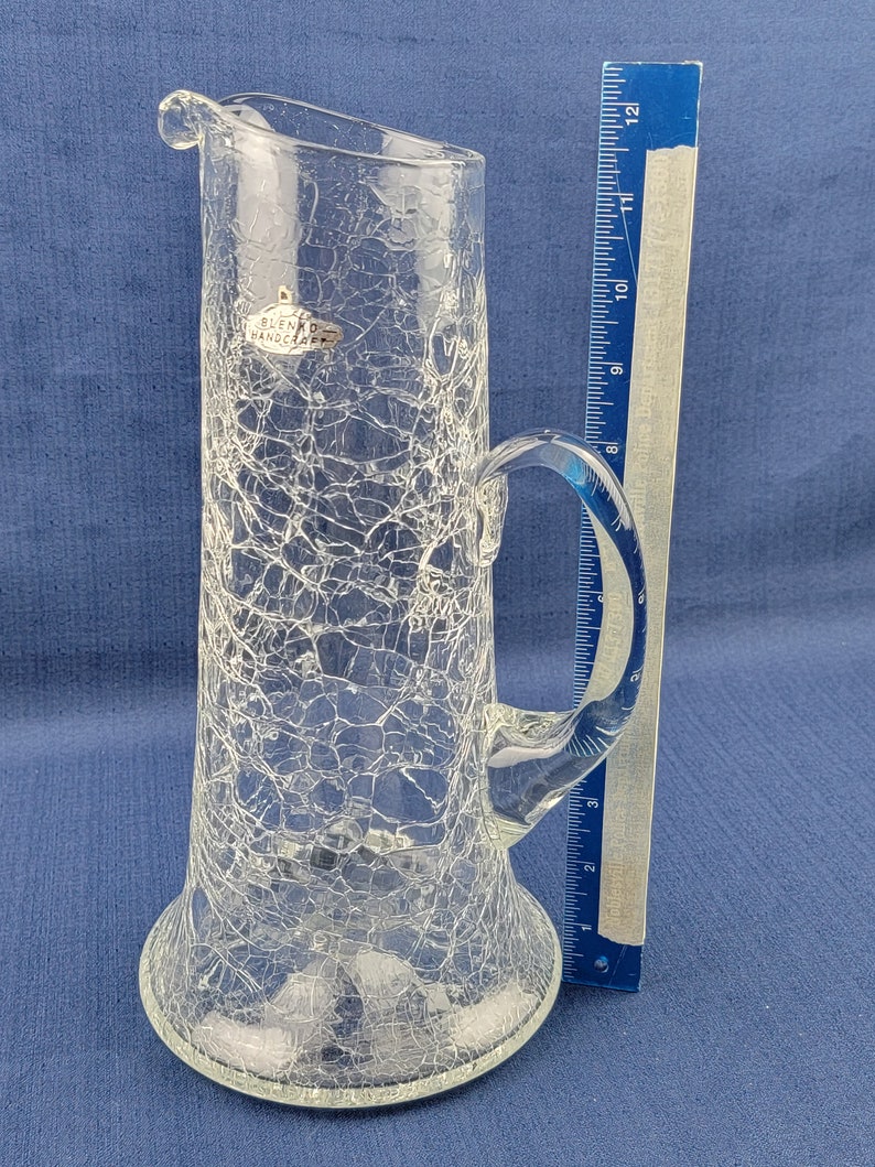 Vintage Blenko Handcrafted Crackle Glass Tall Pitcher - Etsy