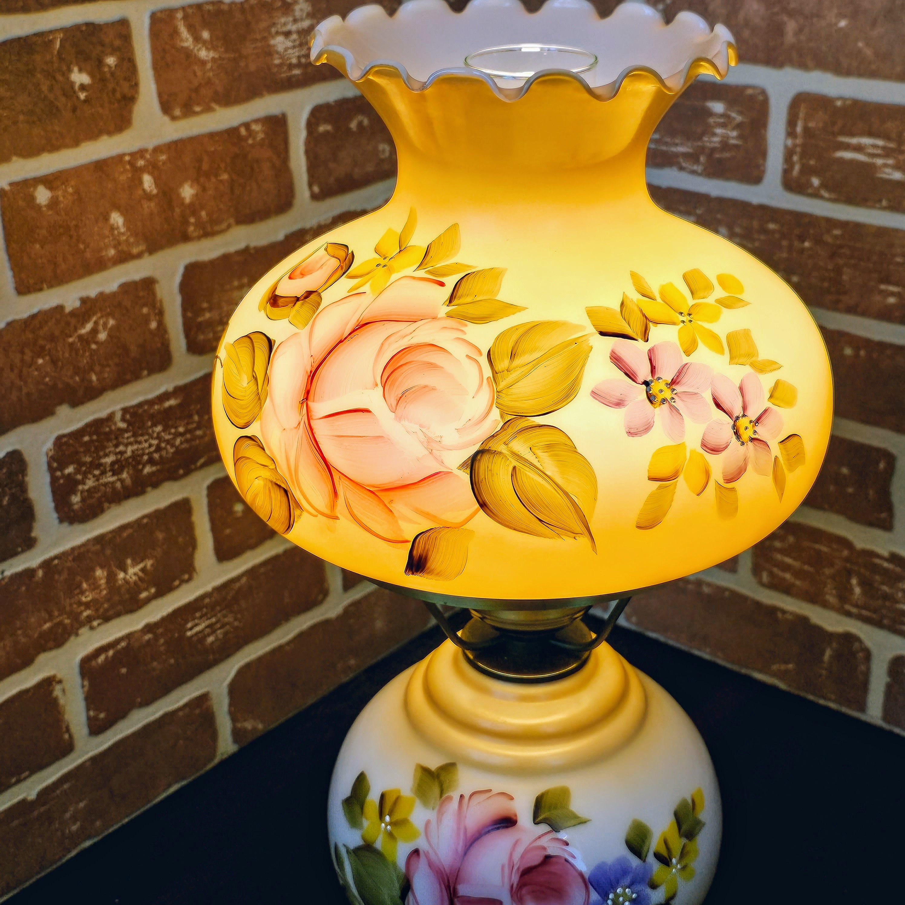 Antique Victorian Parlor Lamp, Hand Painted, 2-bulb Hurricane Lamp ...