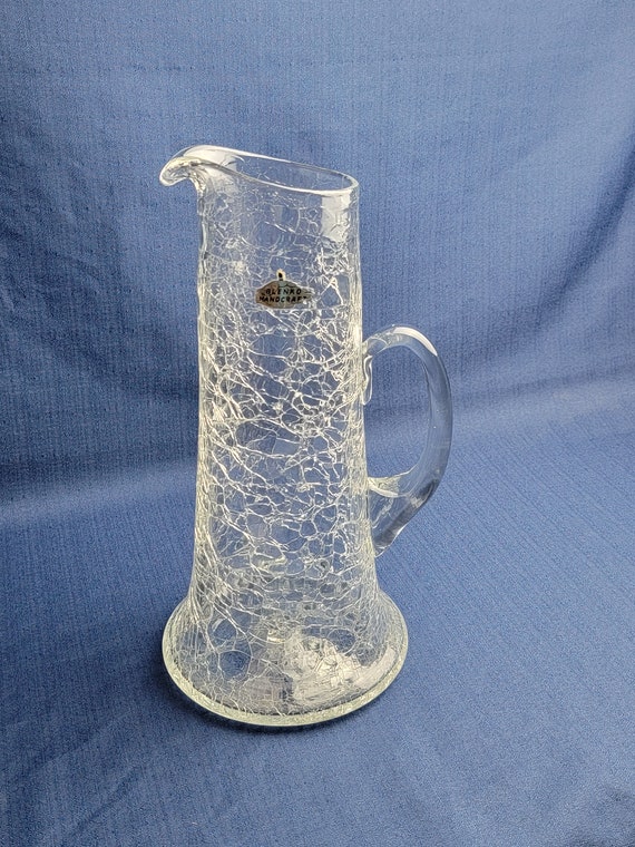 Vintage Blenko Handcrafted Crackle Glass Tall Pitcher - Etsy
