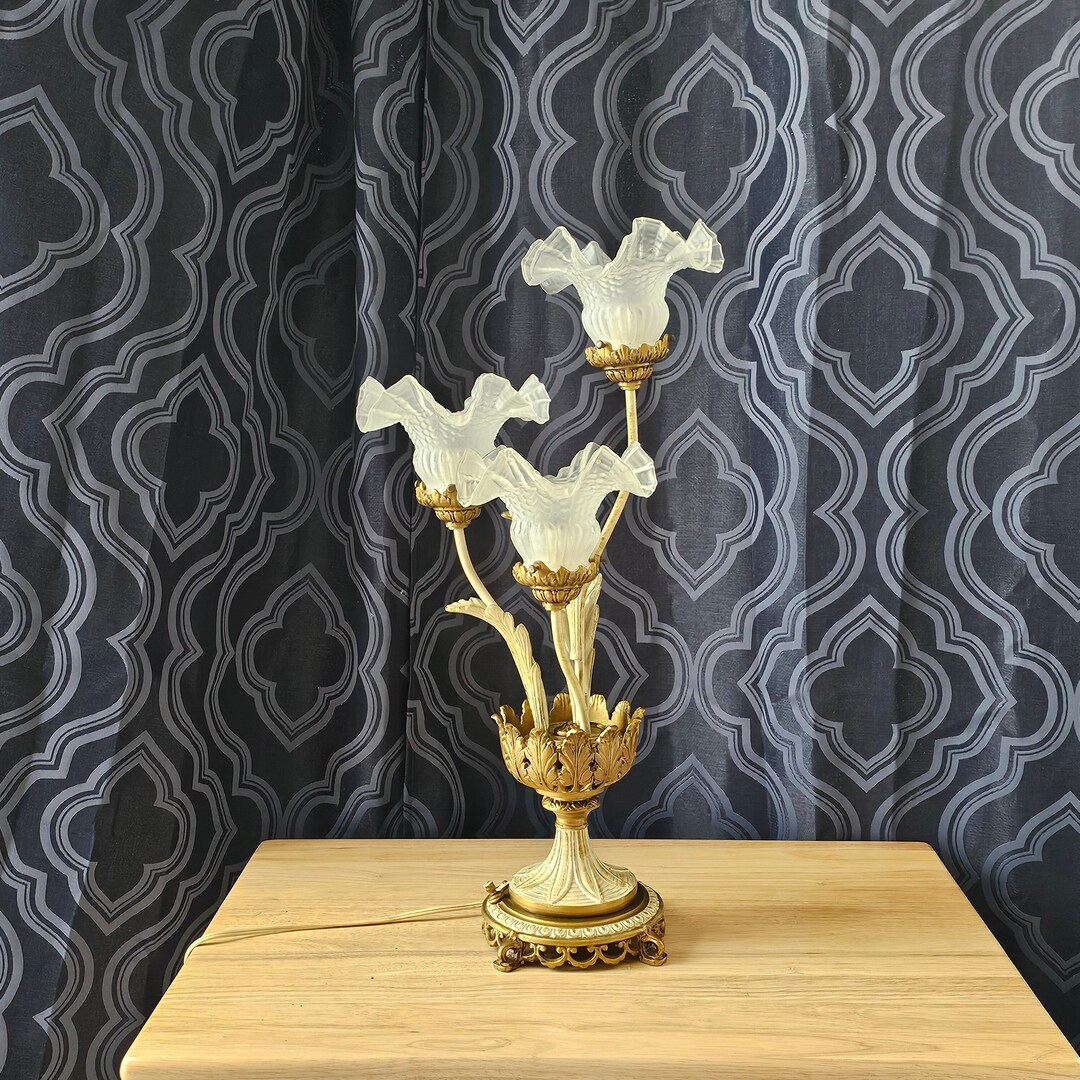 Antique French 3-arm Cast Metal Table Lamp With Gilt Accents and ...