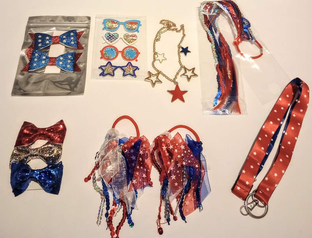 PATRIOTIC/ MEMORIAL DAY/ 4th of July Fun Accessories Set 7pc Set hair ...