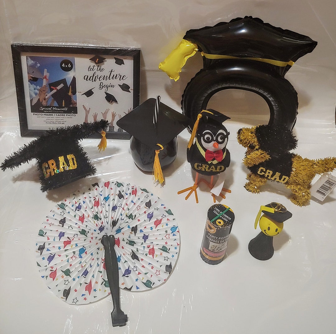 9 PC Black/gold GRADUATION PARTY Set W/ Bonus Gift Gift - Etsy