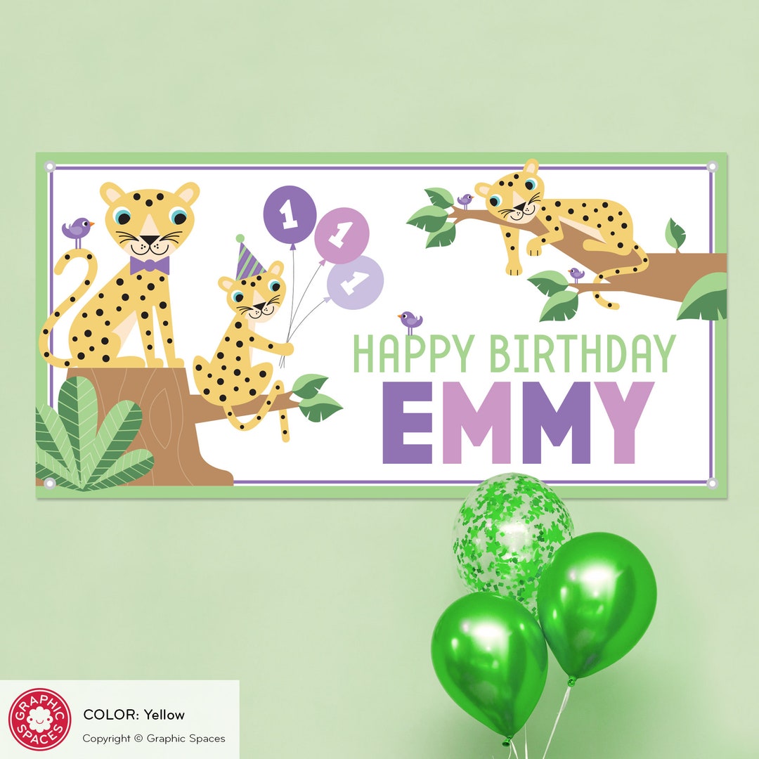 Cheetah Birthday Banner Personalized Name, Custom Baby Kids Leopard ...