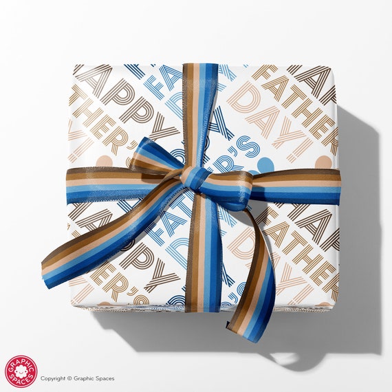 Father s Day Wrapping Paper Blue Brown Heart Dad Gift Wrap Etsy