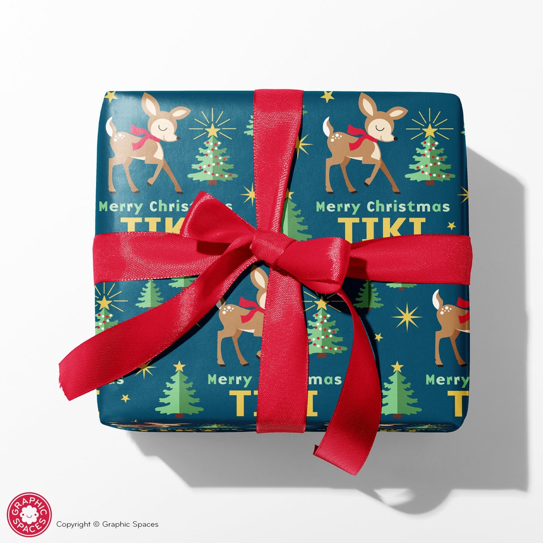 Christmas Deer Wrapping Paper, Personalized Name Custom Woodland Animal ...