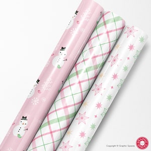 Set of 3 Pastel Christmas Wrapping Papers - Assorted Variety Pack, Pink ...